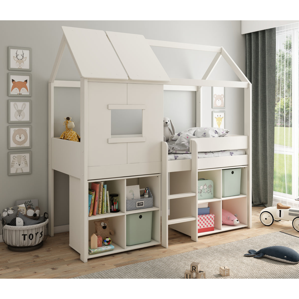 Midi Playhouse Mid Sleeper with 2 Cube Storage Units – Cosybunks